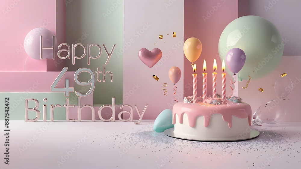Minimalist 3D Pastel theme Happy 49th Birthday Background With ...