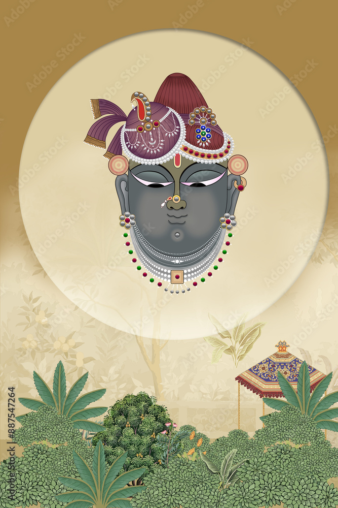 A Beautiful Indian Cow Pichwai Art Illustration with background ...
