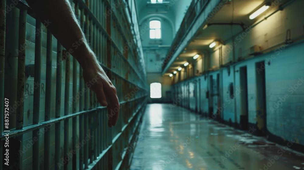Hand Reaching Through Prison Bars - A hand reaches through prison bars ...