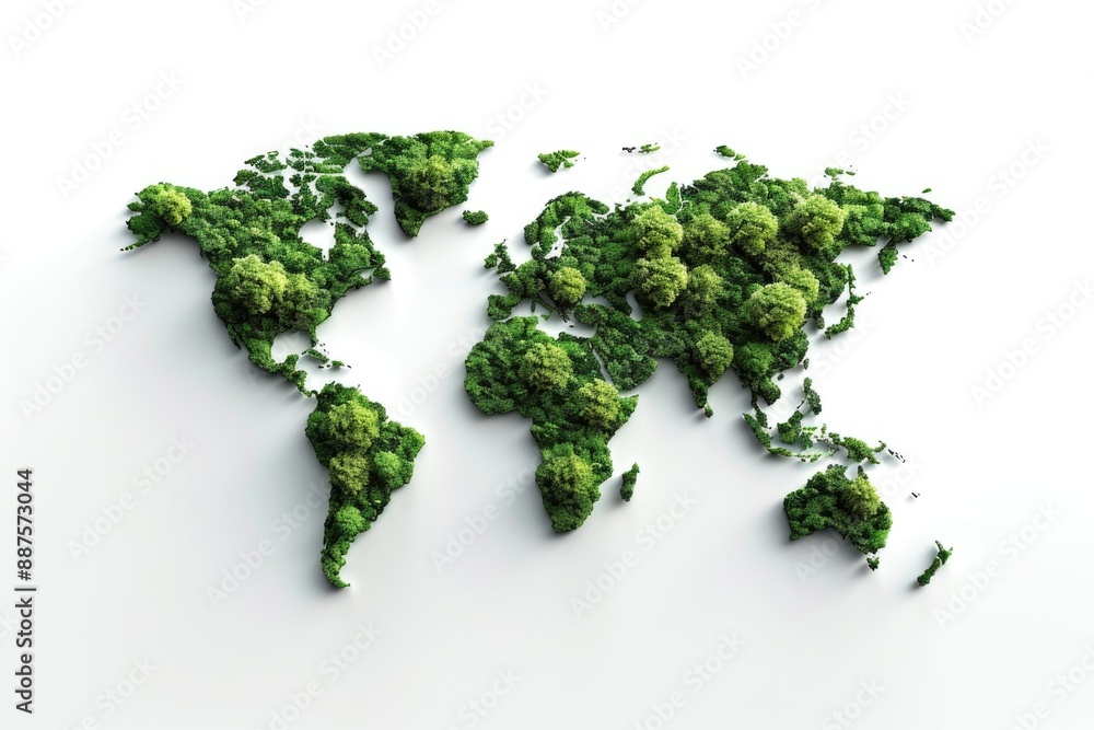 3D green world map symbolizes Earth and environment conservation. Stock ...