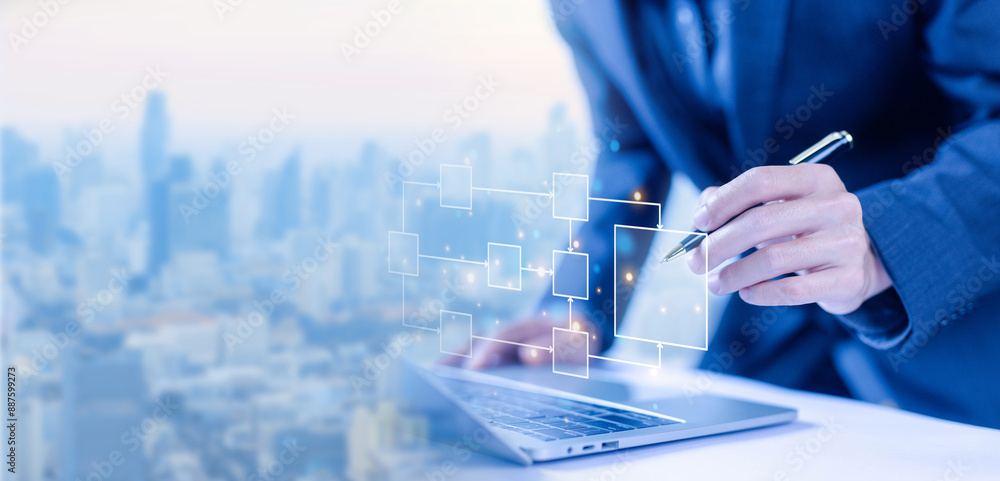 Design Workflow Automation With Flowcharts In Computer Laptop Diagram Algorithm Flow Model