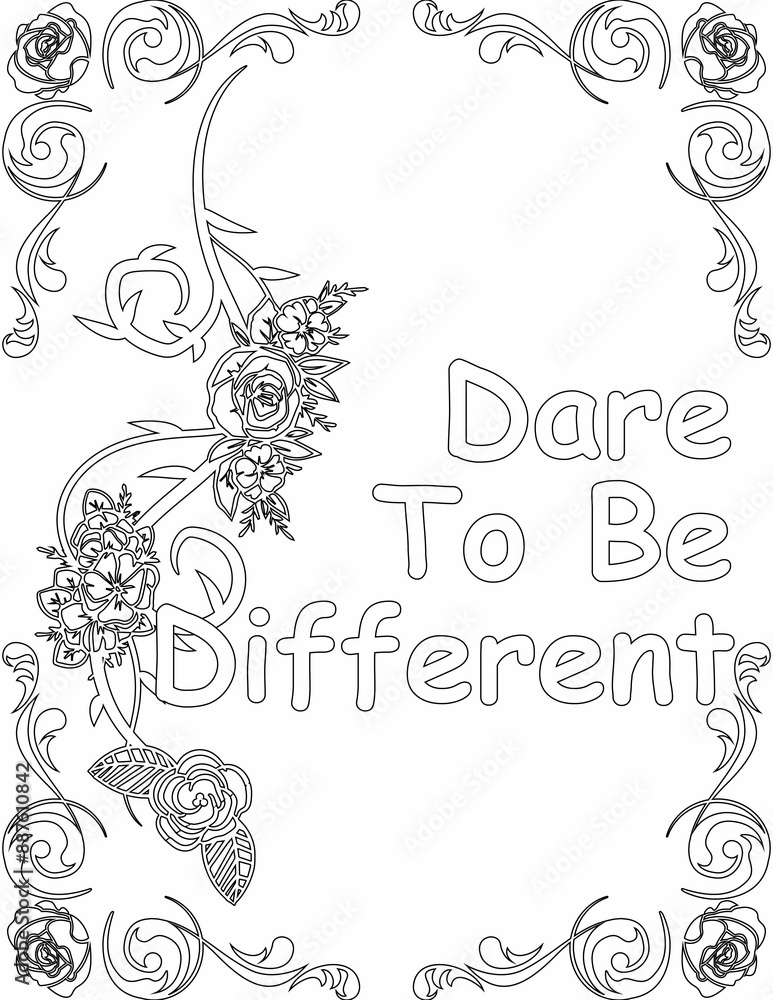 Printable floral coloring page for kids and adults with inspirational ...