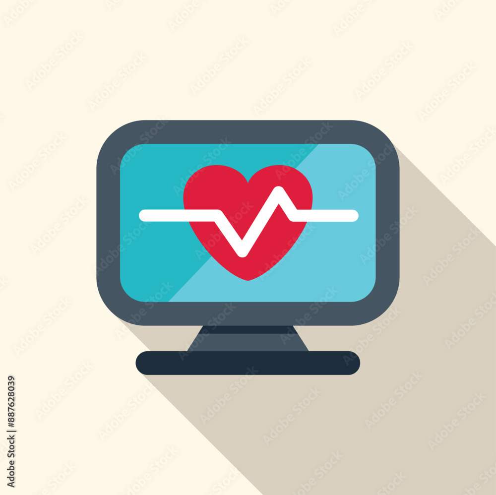 Illustration of a computer monitor displaying a heartbeat, representing patient health ...
