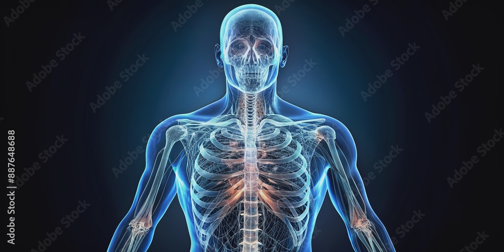 X-ray style illustration of a human body with transparent skin ...