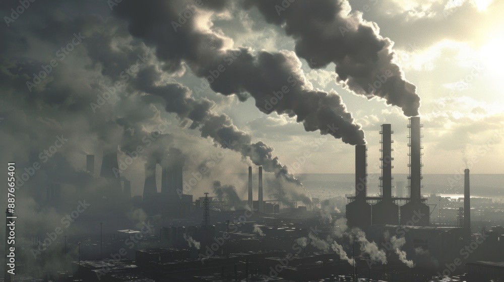 Industrial Smokestacks Emitting Greenhouse Gases: Realistic Pollution ...