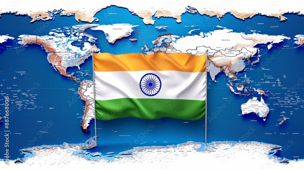 Ilustración de Stock World map centered on India . map of India. Indian ...