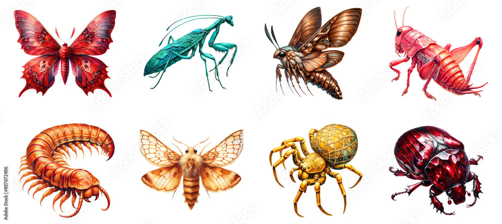 Watercolor detailed insects clipart isolated on transparent background ...