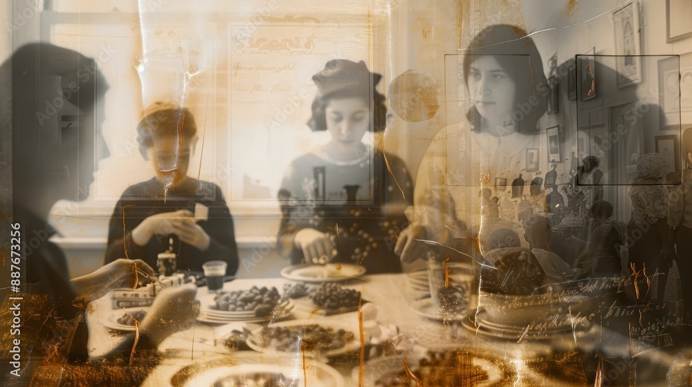 Vintage photo collage continuity of tradition across generations wallpaper Stock Illustration ...