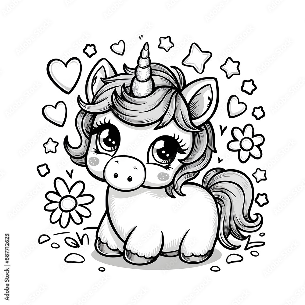Unicorn line art for children coloring book illustration. Cute cartoon ...