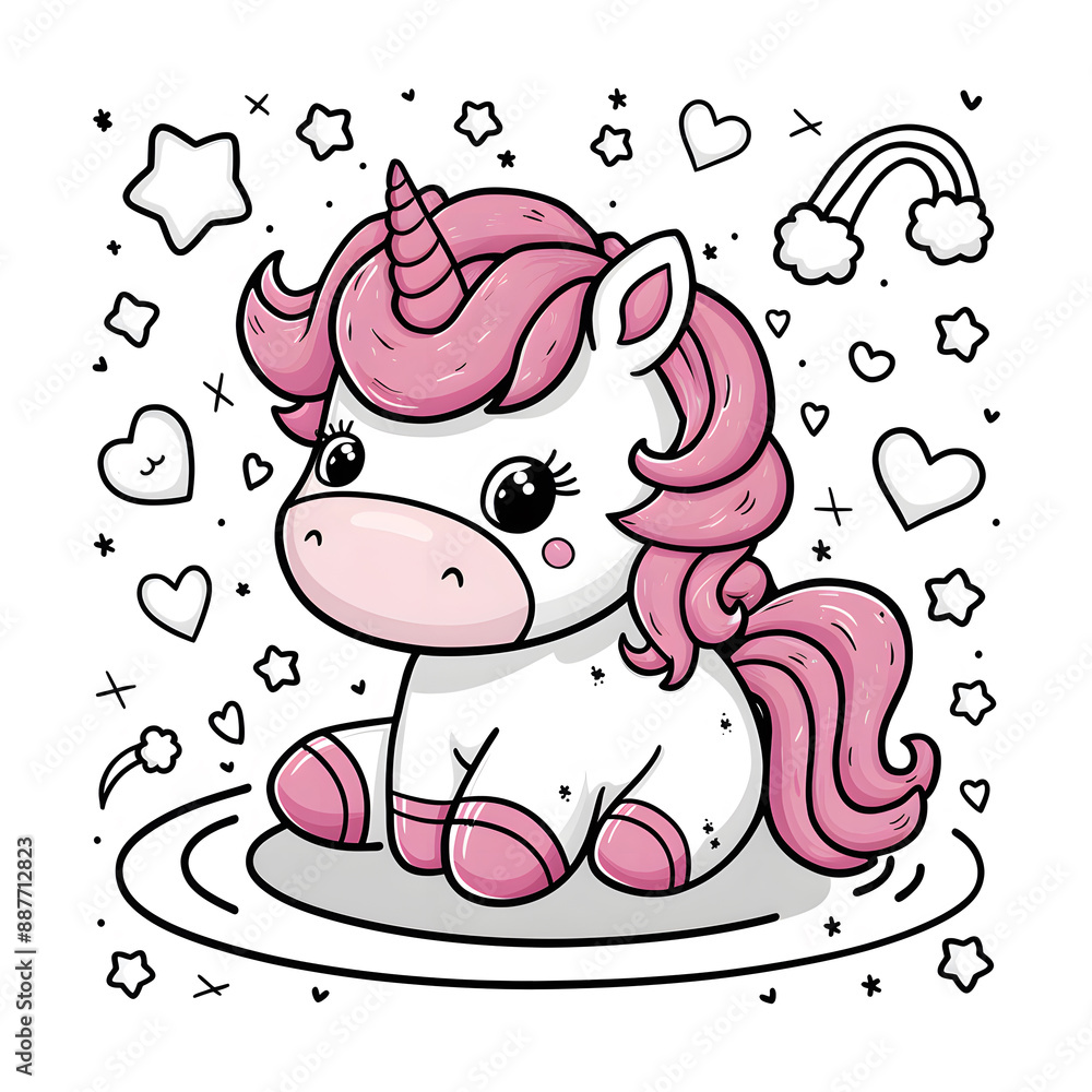 Unicorn line art for children coloring book illustration. Cute cartoon ...
