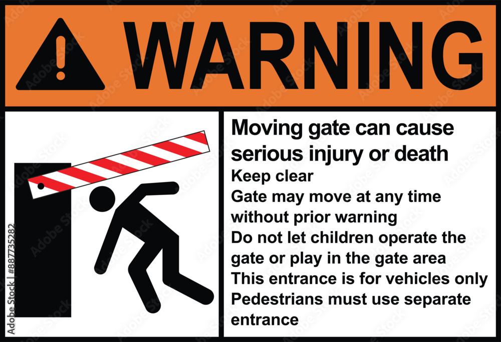เวกเตอร์ Stock Warning moving gate can cause serious injury or death ...