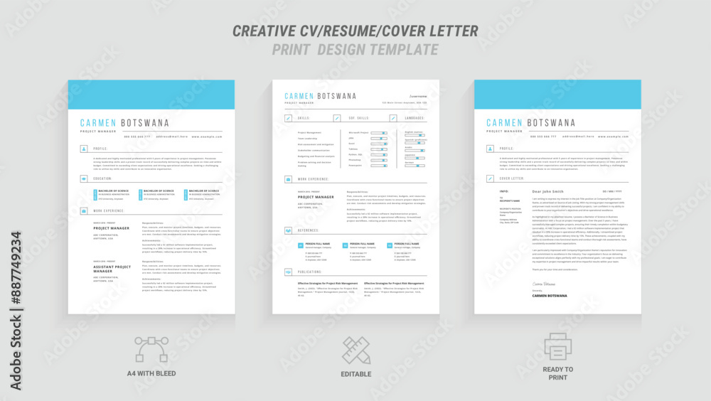 Minimalist Multipurpose Resume & Cover Letter Template , Clean Modern ...