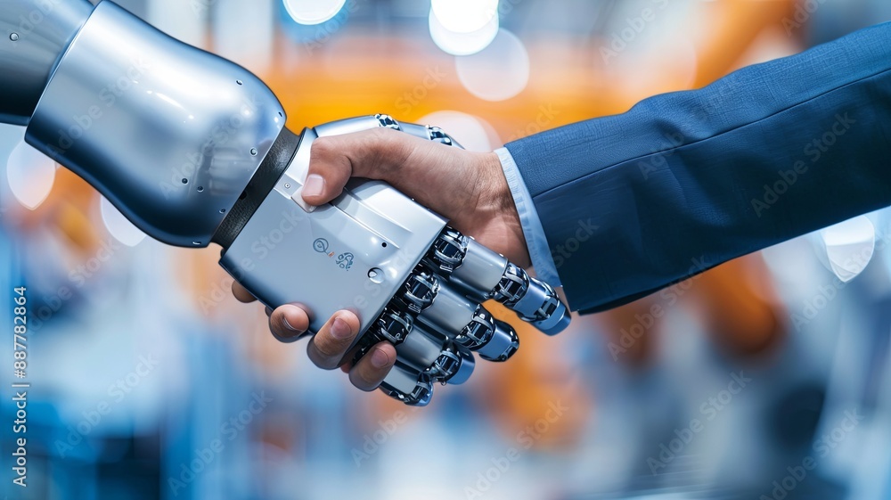 Industrial 4.0 Cyber communication and robotic concepts,Robot and human ...