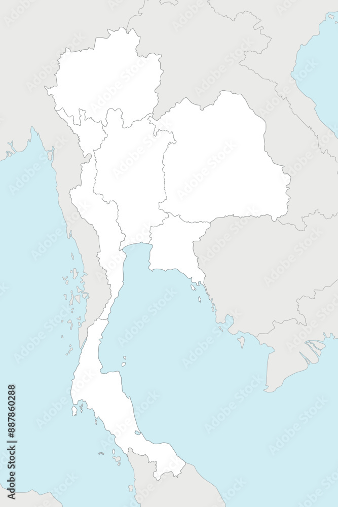 Vector blank map of Thailand with regions and administrative divisions ...