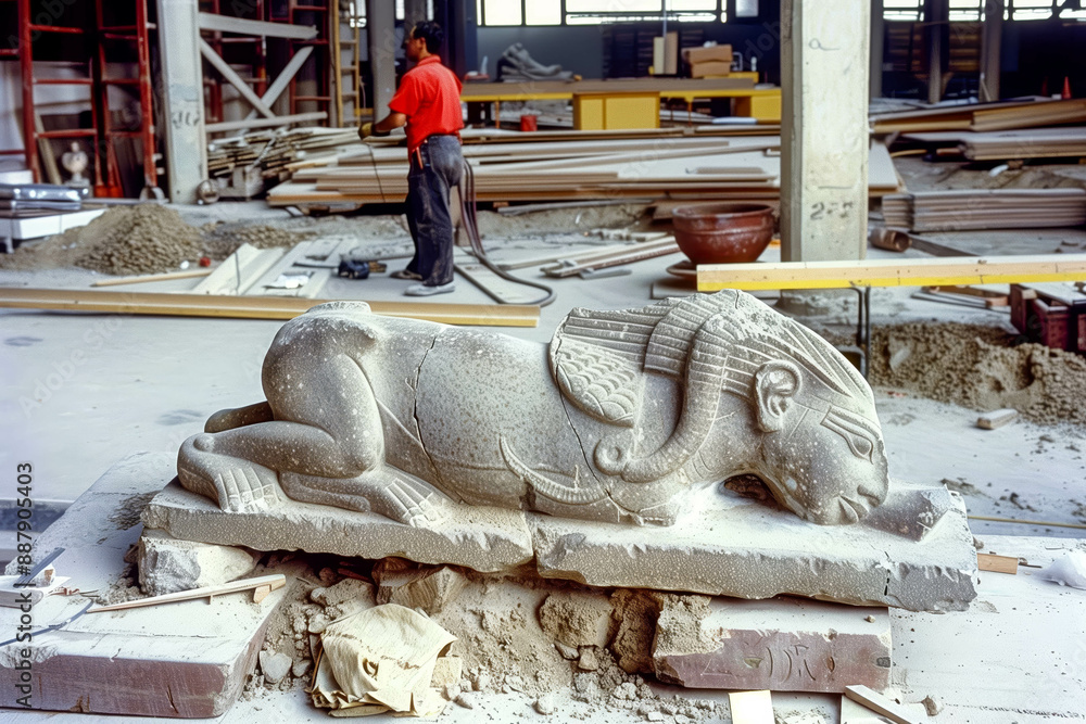 Construction of the Sphinx at Giza, with workers laboring tirelessly to ...