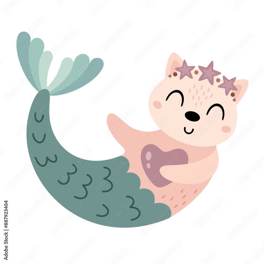 Mermaid clipart. Cute mermaid animal clipart in cartoon flat style ...
