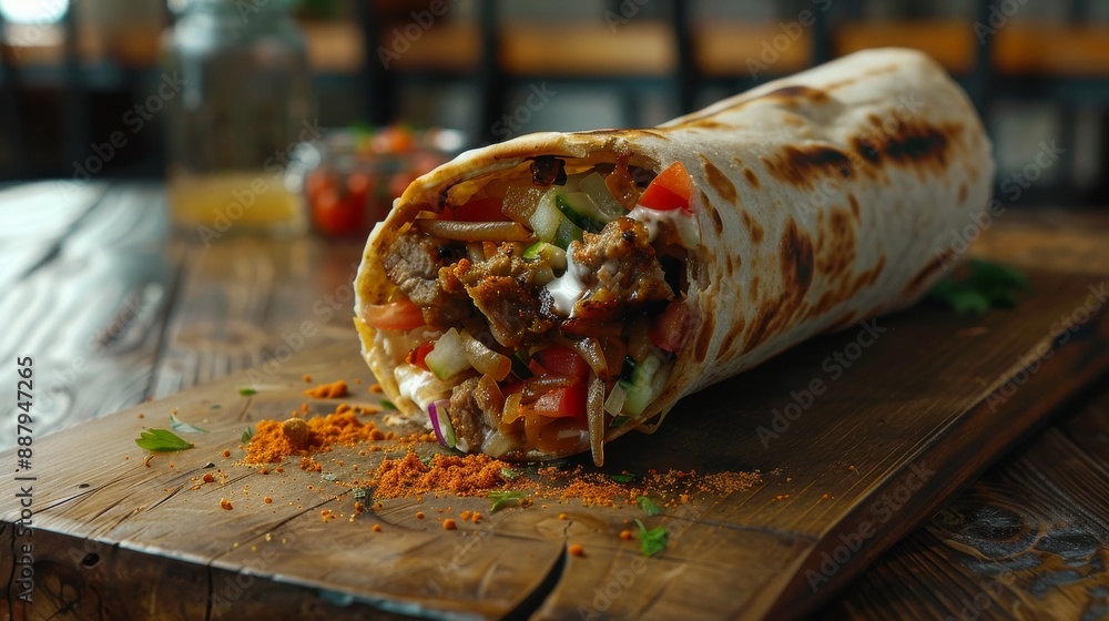 high-resolution, ultra-realistic, 4K, cinematic image of a shawarma ...