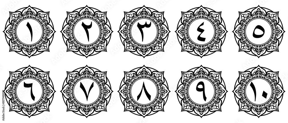 arabic numerals with ornament. Arabic numerals with premium border ...