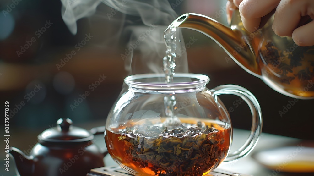 Making Tea Hands pouring hot water from a kettle into a cup Stock Photo ...
