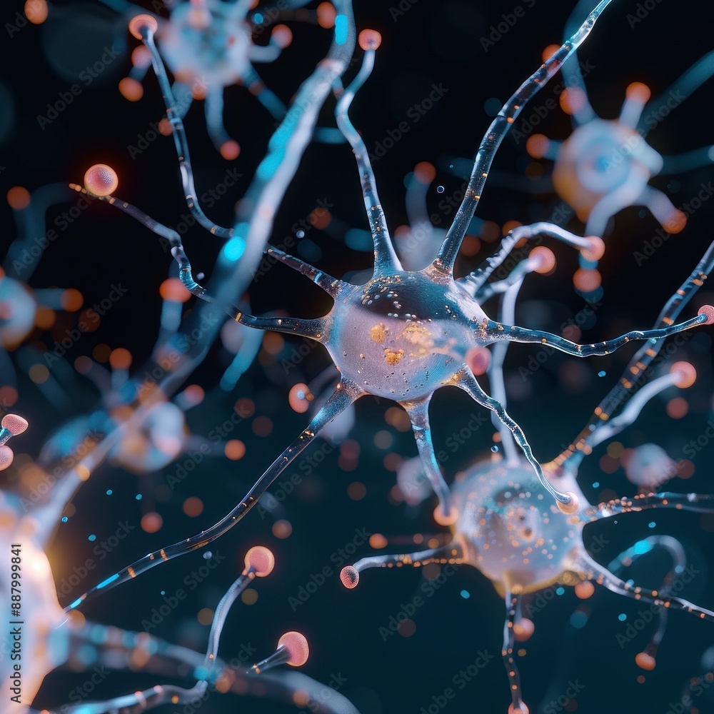 Stock-Illustration „3D render of human brain cells connecting synapses ...