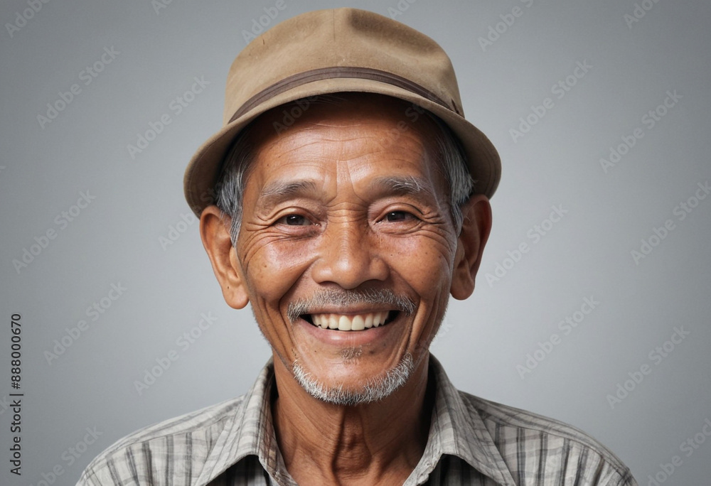 Portrait view of a regular happy smiling Myanmar old man, ultra ...