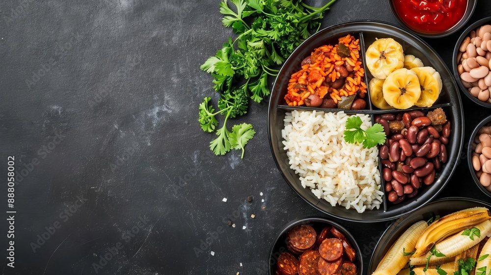 Delicious Colombian bandeja paisa with beans, rice, plantains, and ...