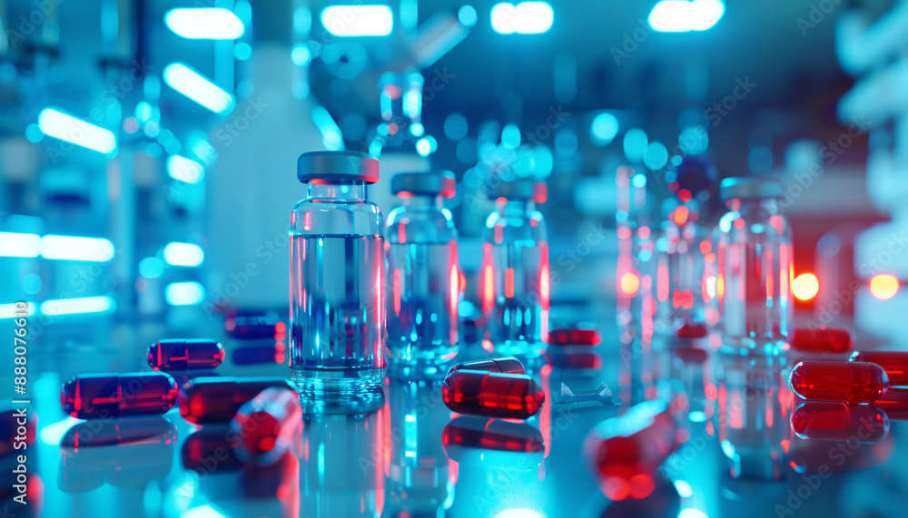 NeonInfused Digital Pharmaceutical Lab in 3D Science Medical Background ...