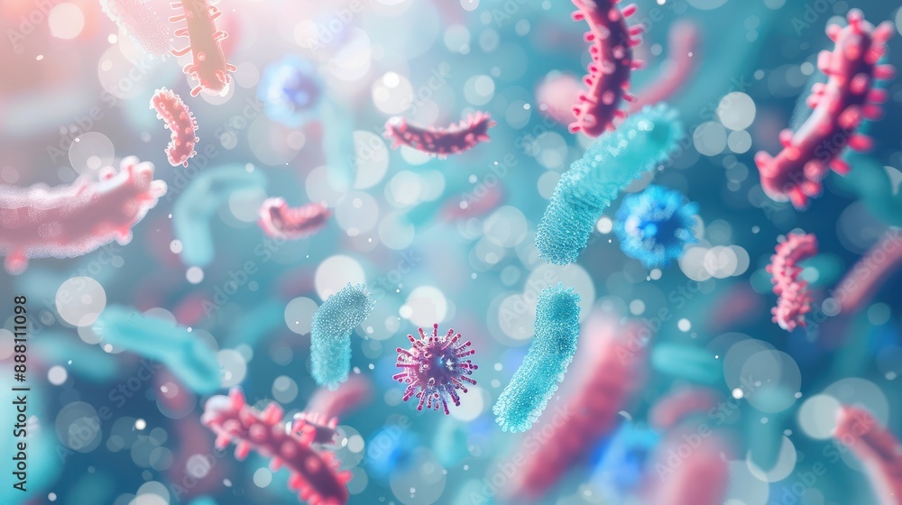 Microbial Universe, Abstract 3D Illustration of Bacteria, Probiotics ...