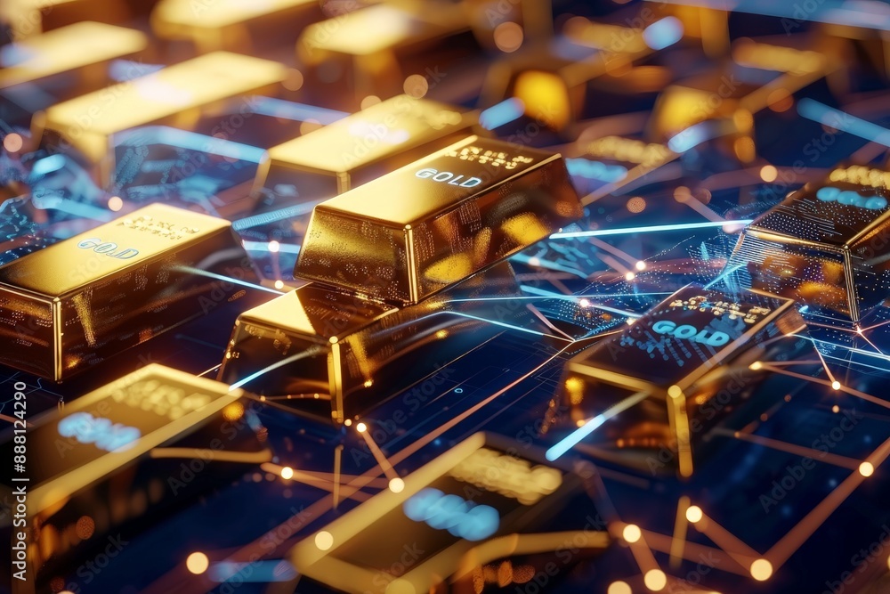 A stunning 4K image captures gold ingots perched atop a complex ...