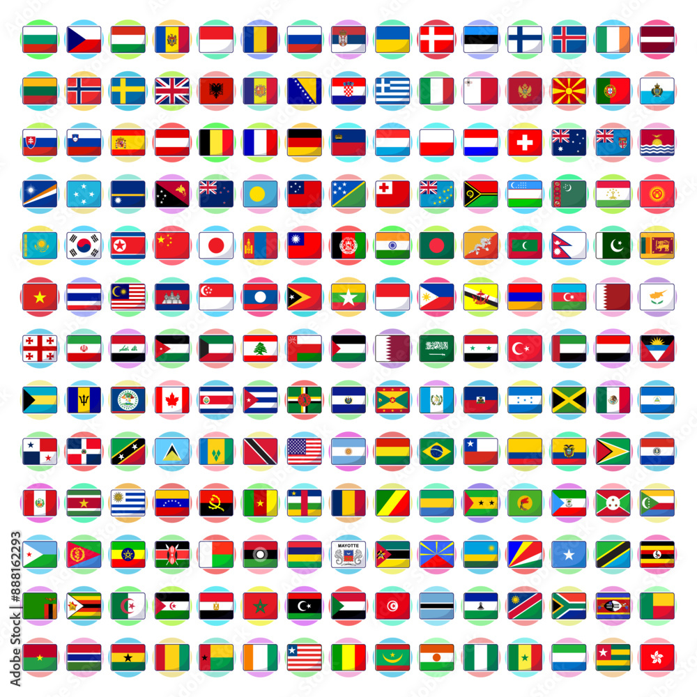 World national flags design. Official country signs, symbols, button ...