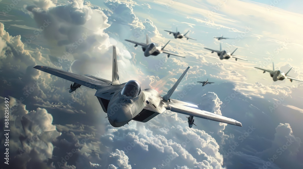Group Of Fighter Jets Are Flying In Formation, American Independence ...