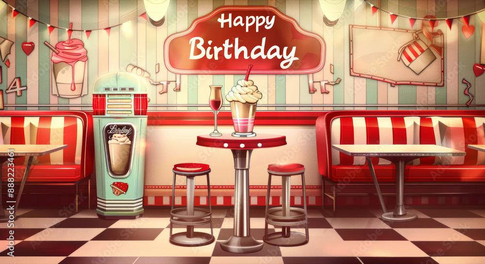 Nostalgic Birthday Background with Retro Diner Theme for Vintage ...