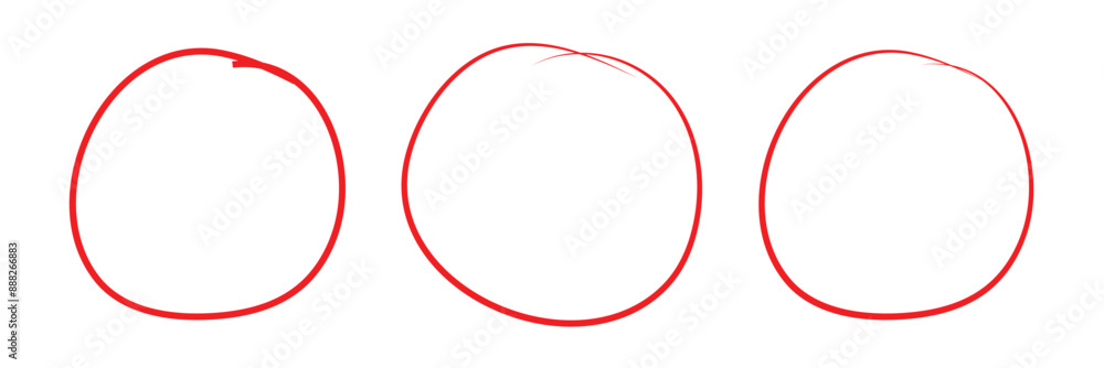 Red circle, pen draw set. Highlight hand drawn circle isolated on ...