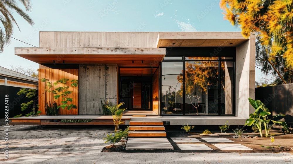 contemporary suburban home with a minimalist facade featuring a mixture ...