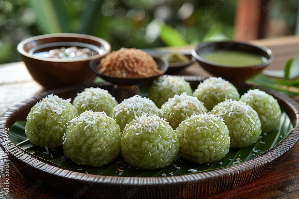 Indonesia Klepon Small, green glutinous rice balls filled with palm ...