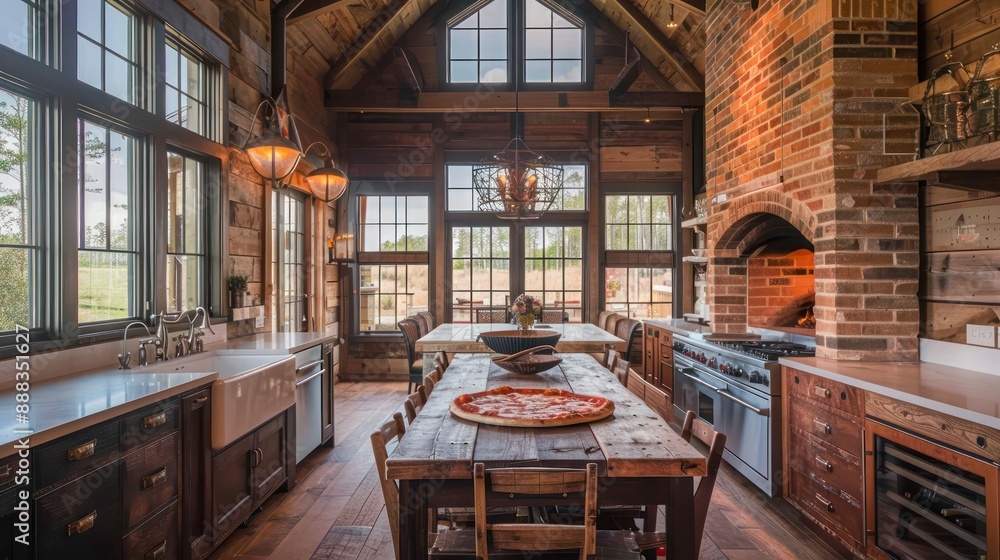 rustic suburban farmhouse with a large, open-concept kitchen that ...