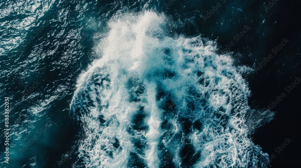 Spectacular aerial top view background photo of ocean sea water white wave splashing in the deep ...