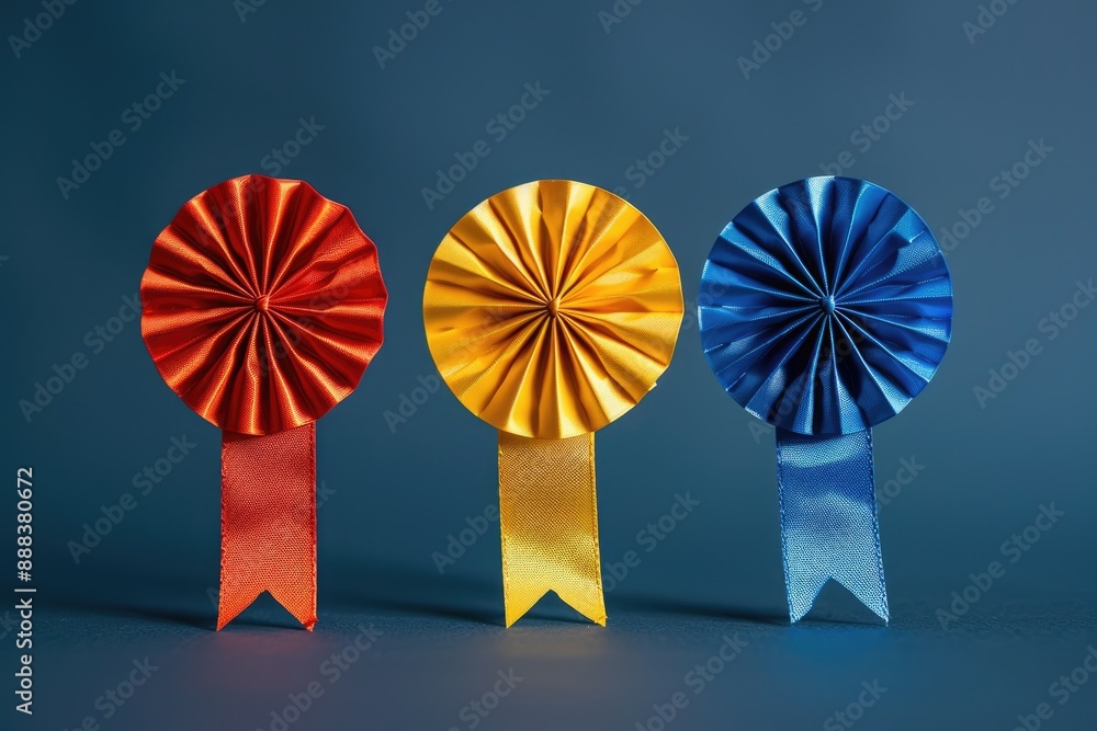 First Second Third. Blue Pleated Ribbon Rosettes for Accolade Awards ...