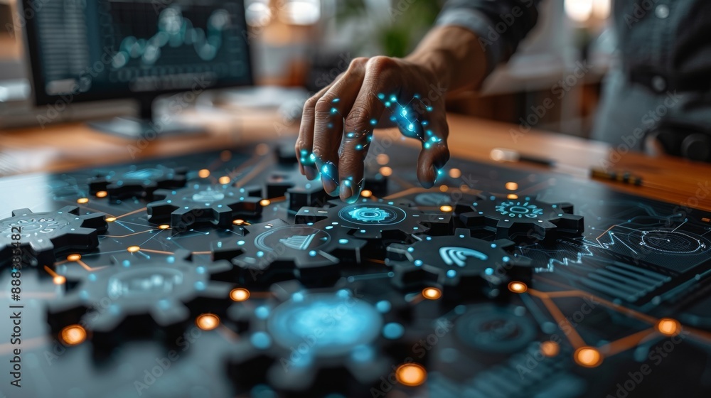 Analytics and robotic process automation with a consultant touching KPI ...