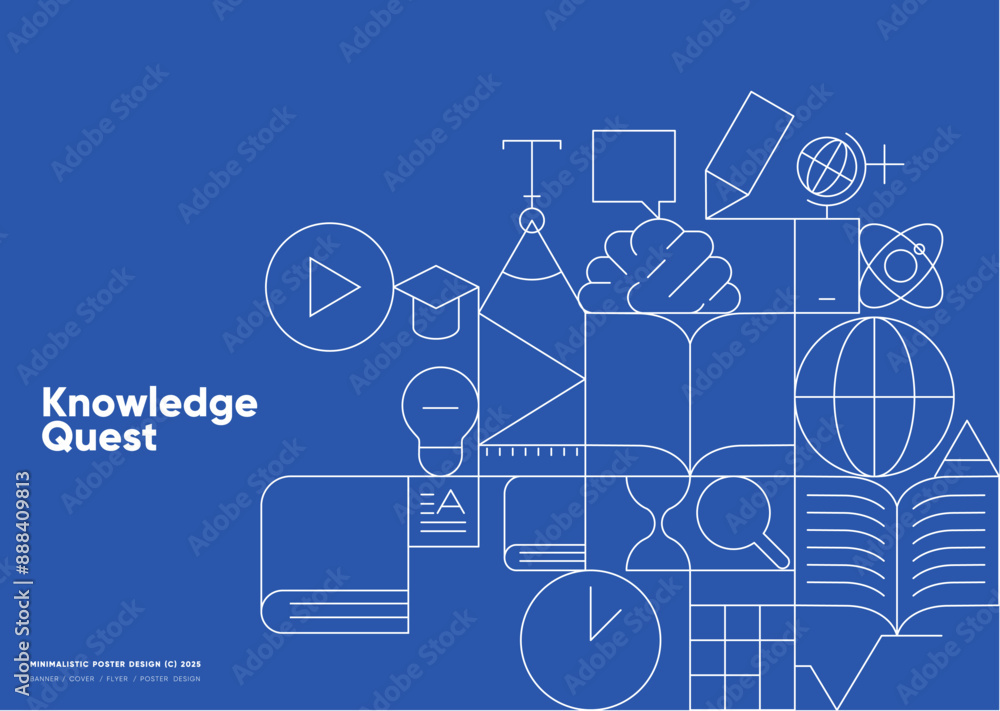 Back to school. Vibrant blue educational poster featuring line art ...