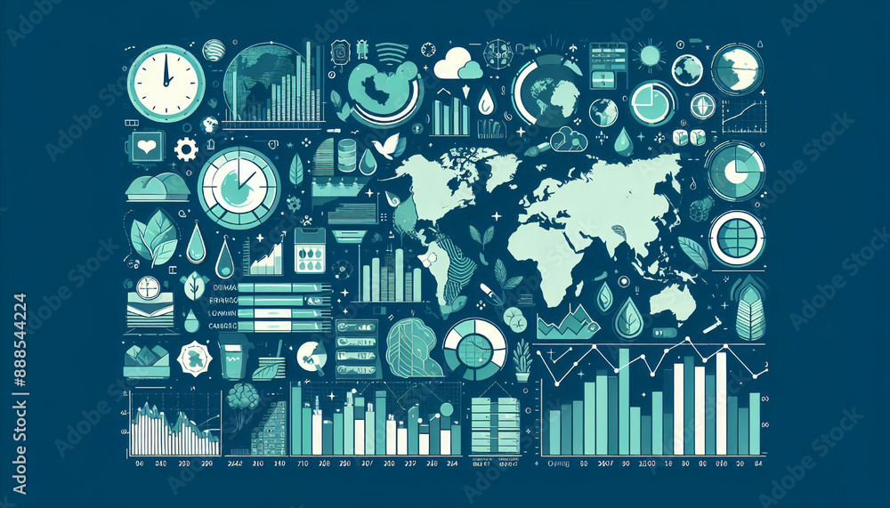 Environment and climate change data chart, green and blue tones, world ...