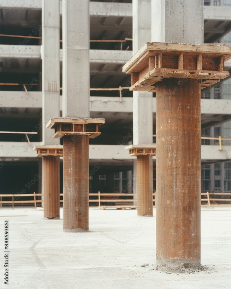 Zdjęcie bez tantiem: Construction site with concrete columns and beams ...