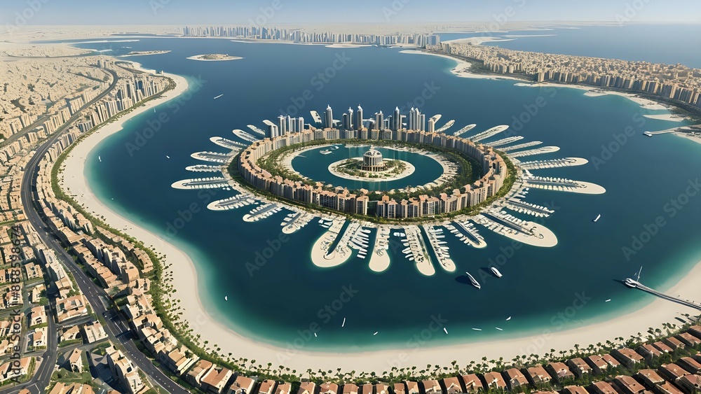 Aerial view of The World, a collection of man-made islands shaped like ...
