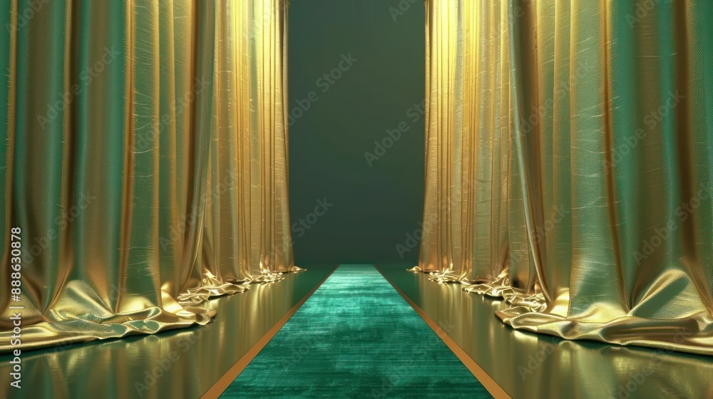 4k Red carpet.Opening luxure gold velvet curtains with green chroma key ...