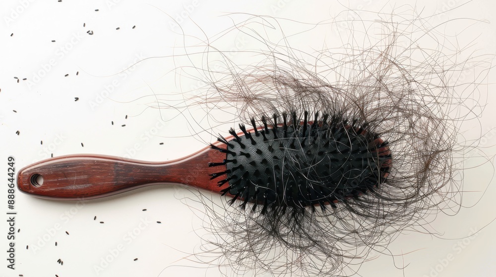 Hair fall or hair loss concept. brush with many hair strands. Stock ...
