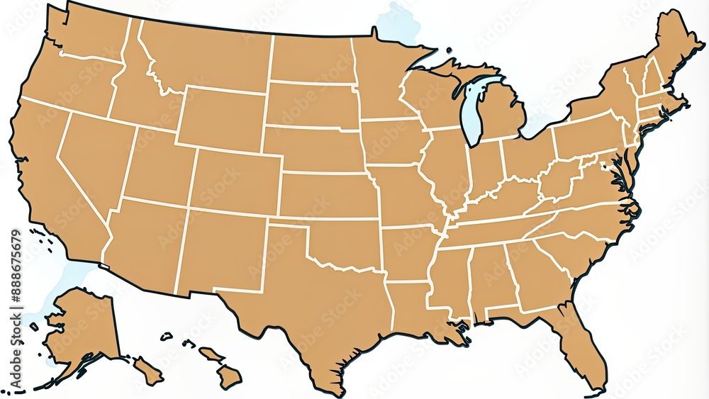 Map of the United States with state borders and capital cities marked ...