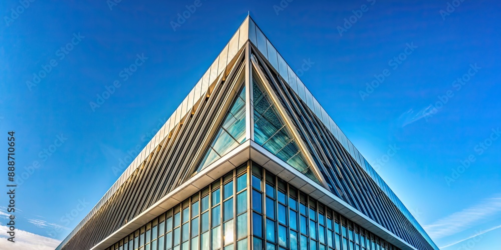 Architectural building with sharp angles against clear sky background ...