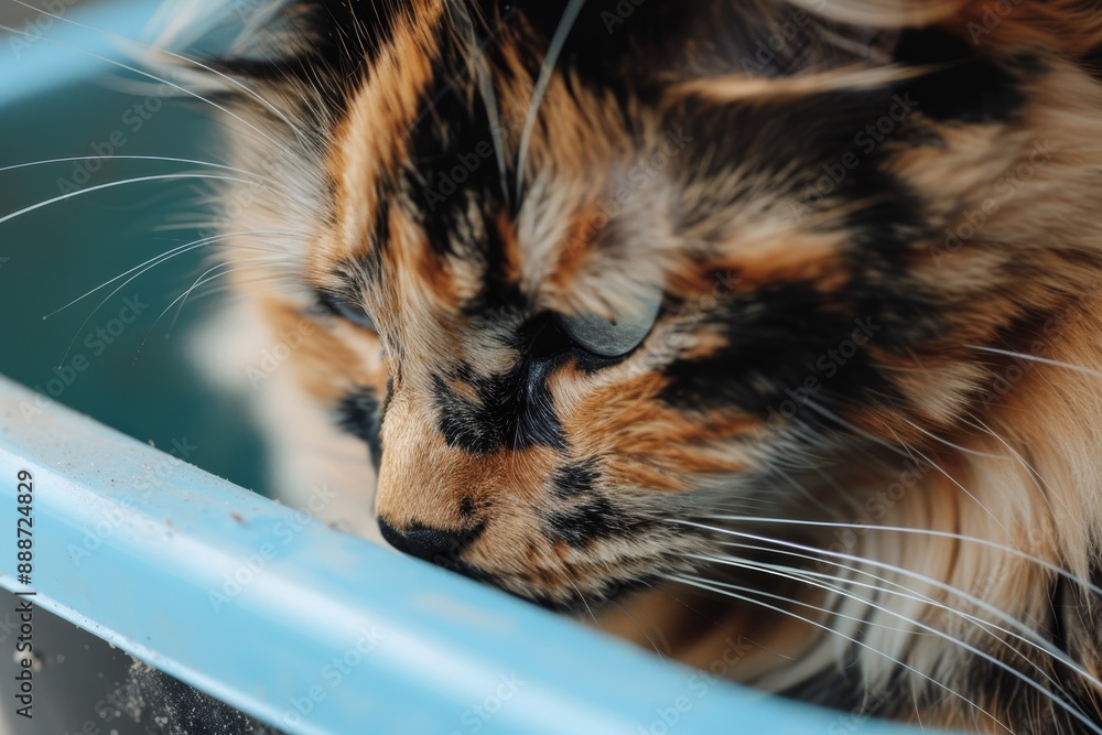 Overweight calico maine coon cat suffering from constipation struggling ...