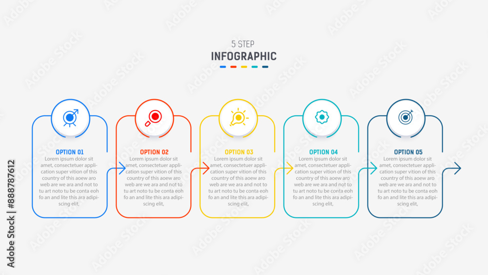 Five Step Infographic design element template for presentation. info ...