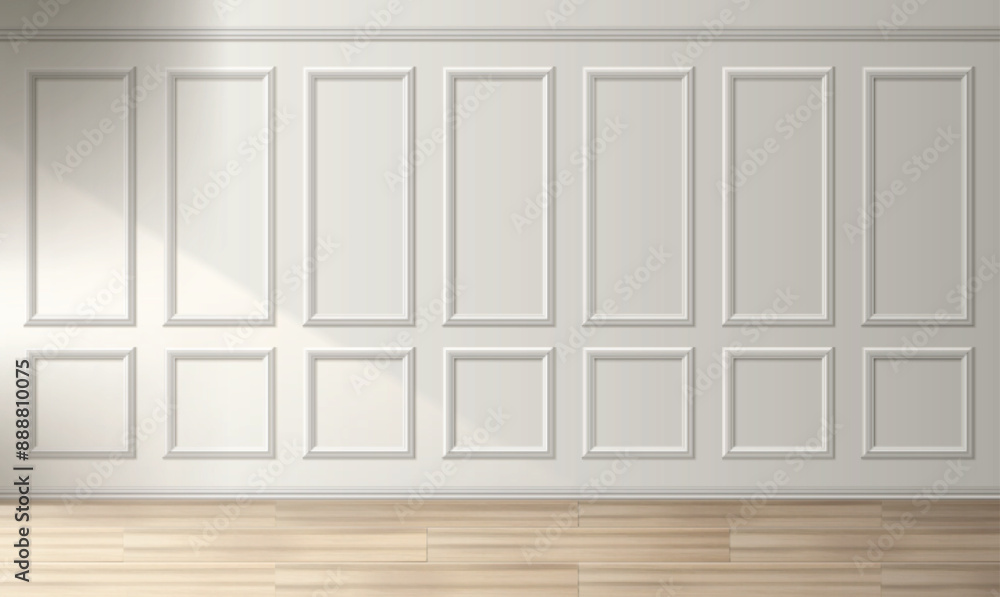 Classic white wall with wooden frames. Vector realistic illustration ...